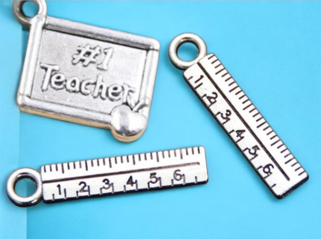 Ruler Charm, #1 Teacher Apple, School Charms | Metal Pendants for DIY ...