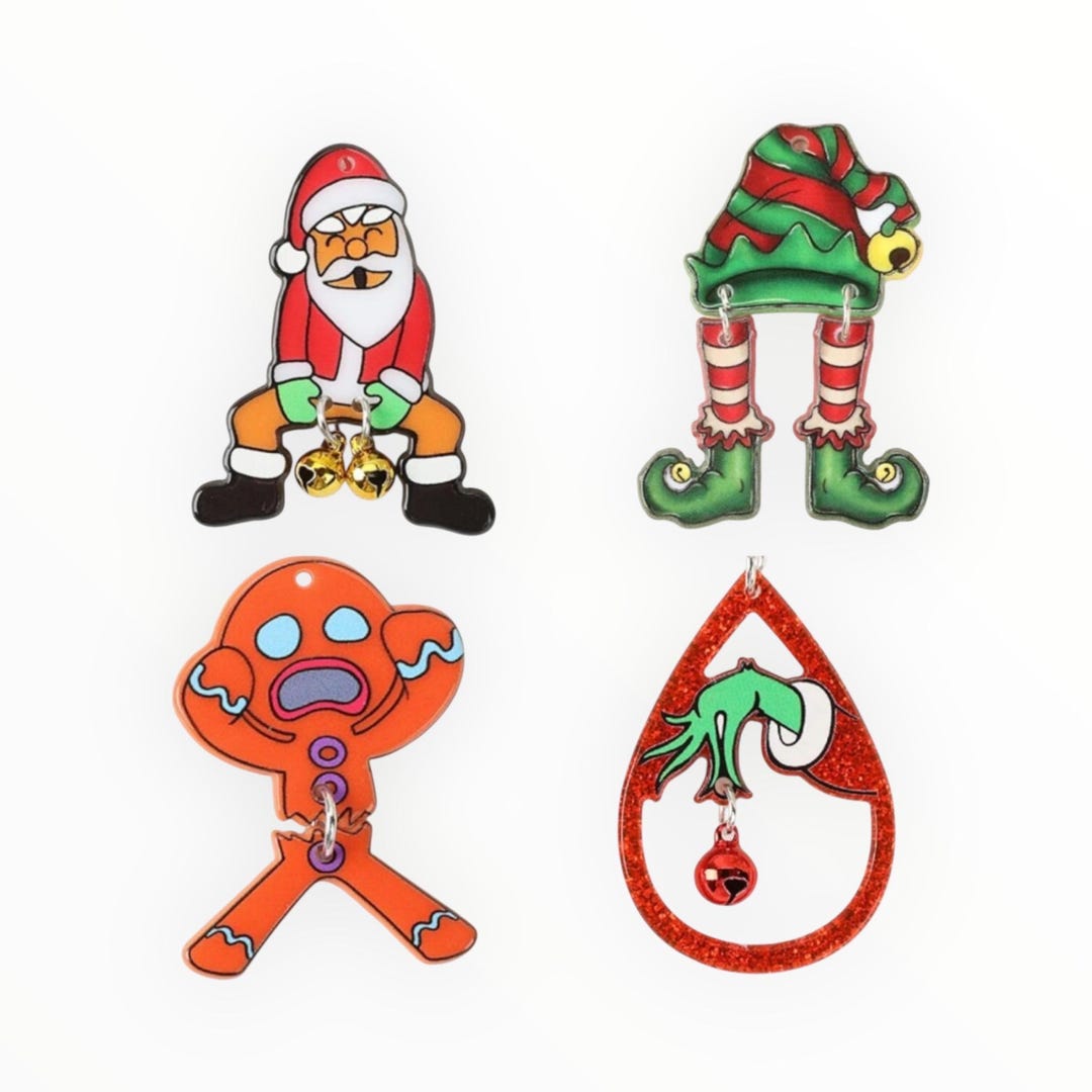 Christmas Acrylic Charms Elf Hat Santa Jingle Bells Gingerbread Man ...