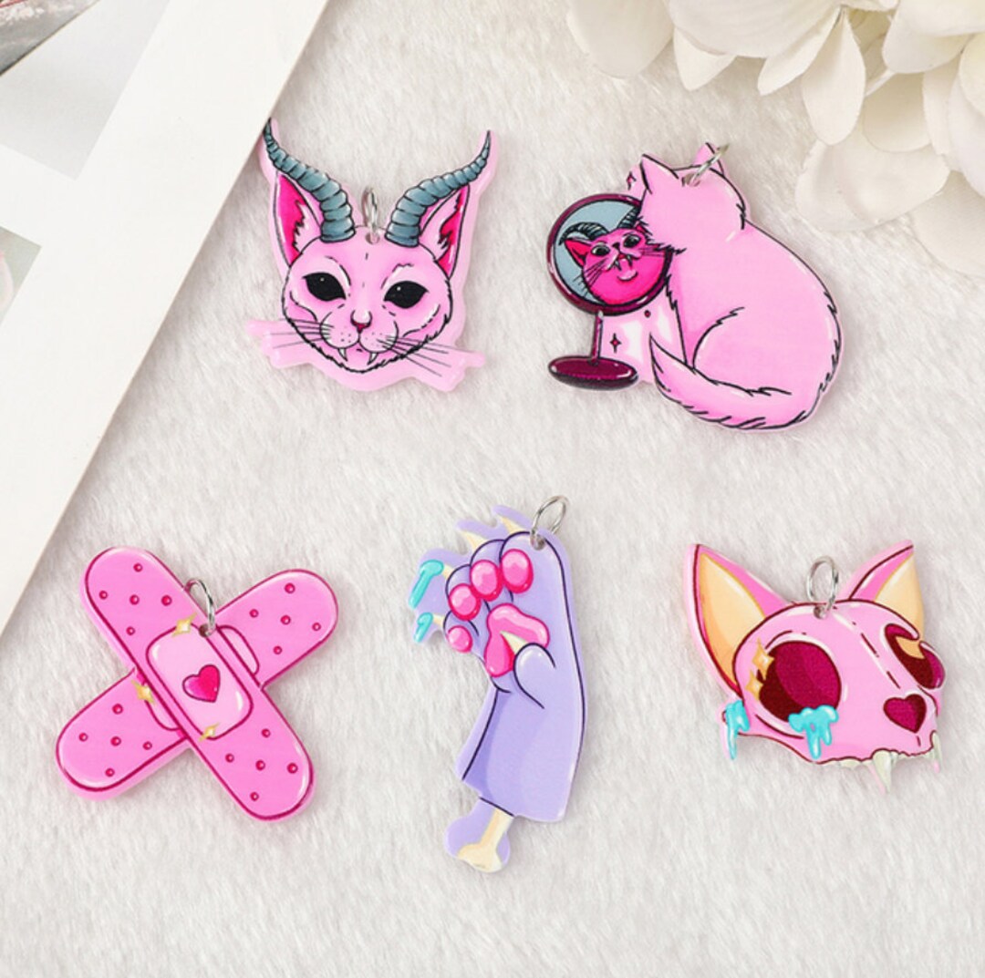 Pastel Goth Charms | Spooky Creative | Cat Mirror Charm | Bandage Goth ...