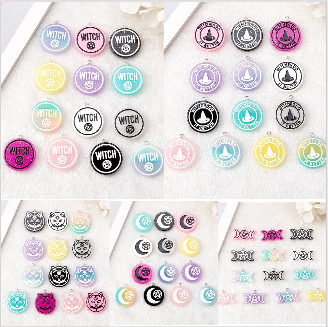 Witches Glitter Resin Charm Witches Do It Better Cat Moon Dagger Star ...