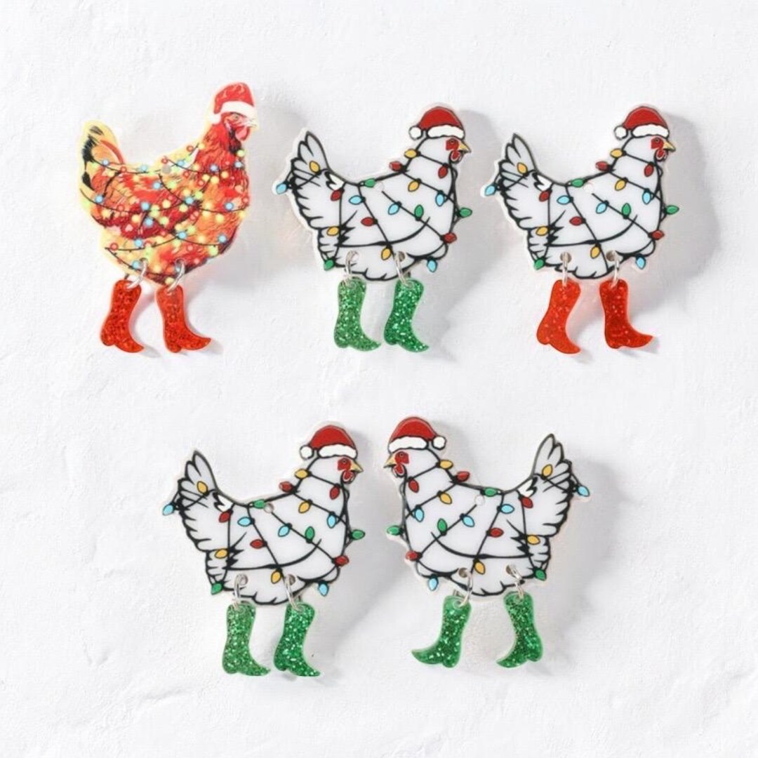 Christmas Hen Acrylic Charms | Santa Hat, Holiday Lights Jewelry - Etsy