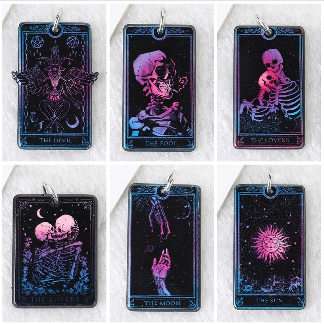 Tarot Card Charm Divination Black Sun Moon Star Lovers Death Fool Devil ...