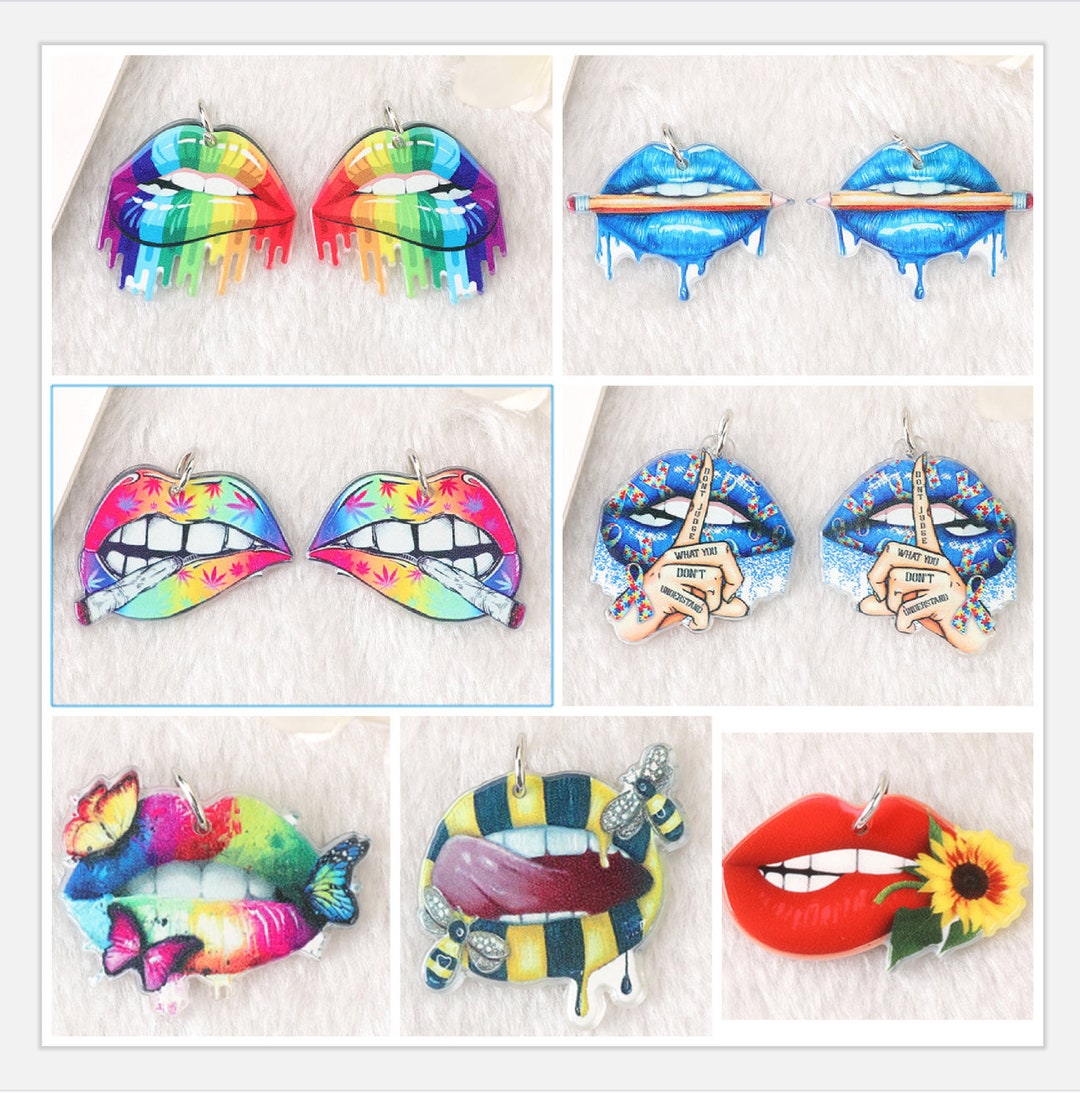 Lips Charms Rainbow Colorful Lips Autism Charms Butterfly Bees Lips ...