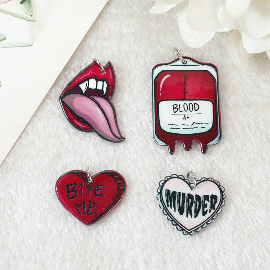Halloween Charms | Vampire Lips Charm | Blood Bag Charm | Bite Me Charm ...