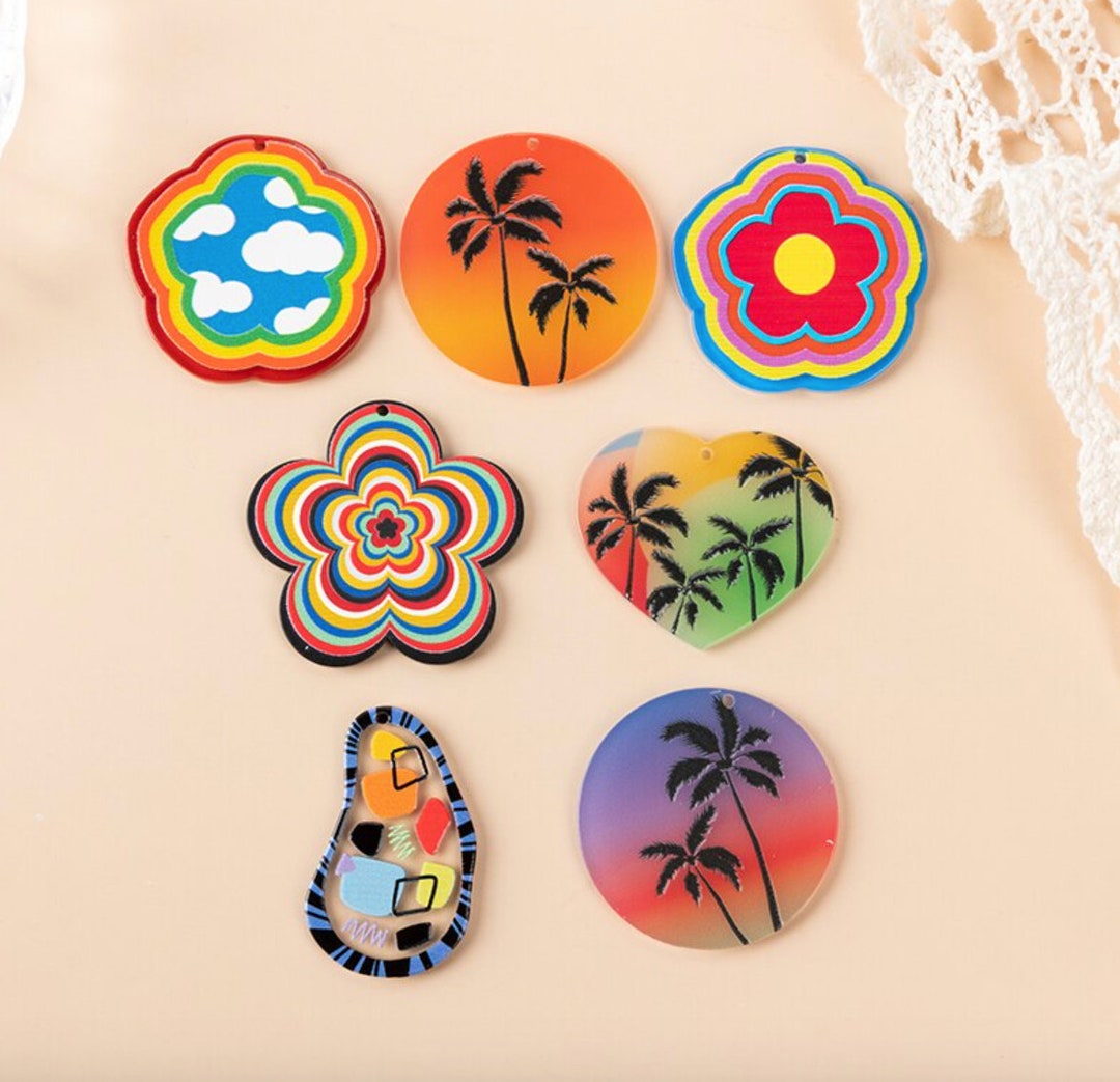 Hawaii Acrylic Charms | Tropical Palm Rainbow Cloud | Tropical Beach ...