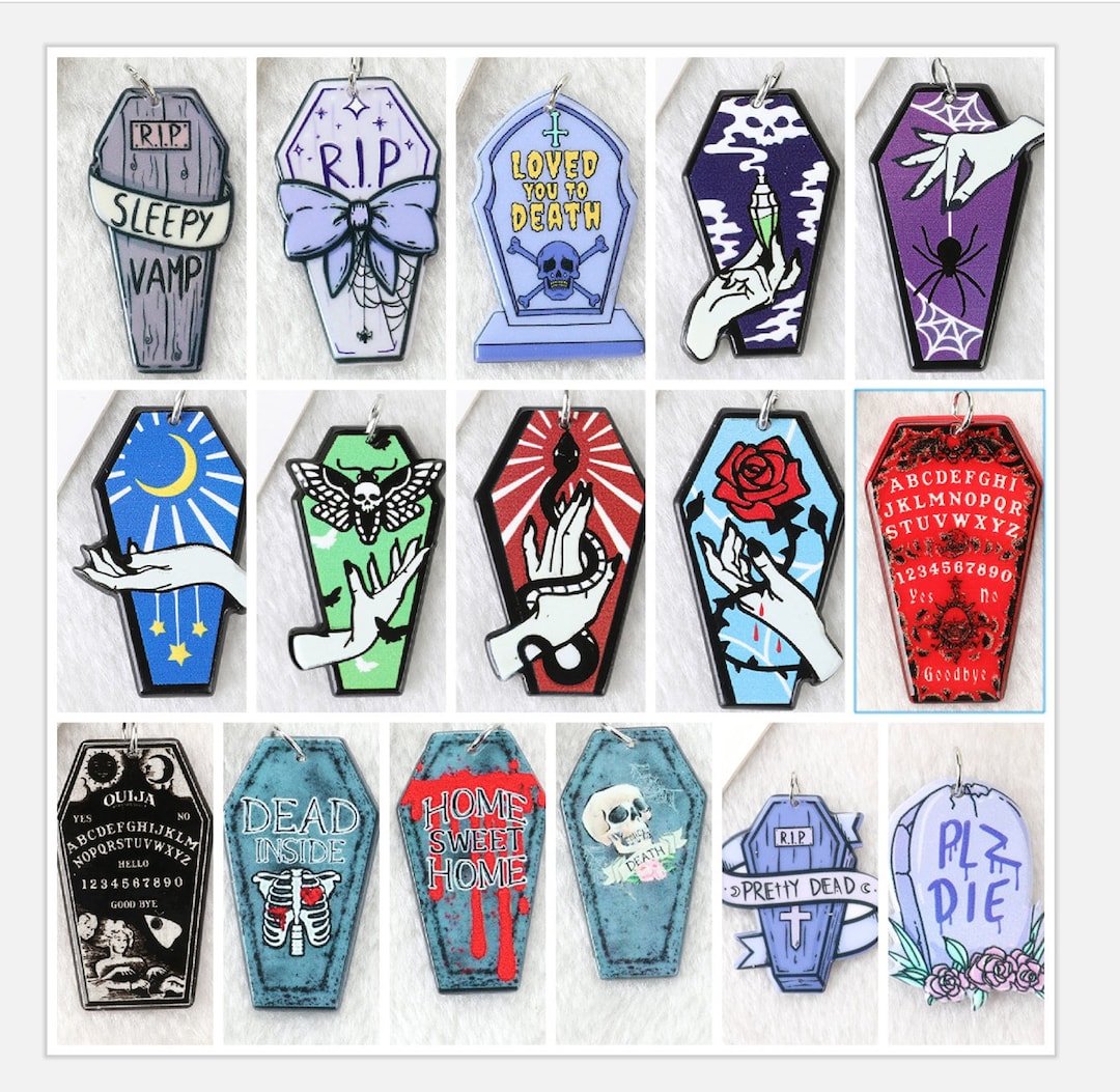 Pastel Goth Acrylic Coffin Charms Spooky Coffin Pendant Tombstone Charm ...