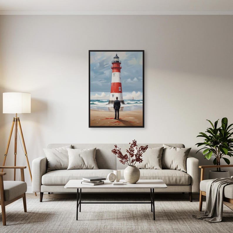 Lighthouse Man Print – Symbolic Beach Scene, Coastal Decor - Etsy