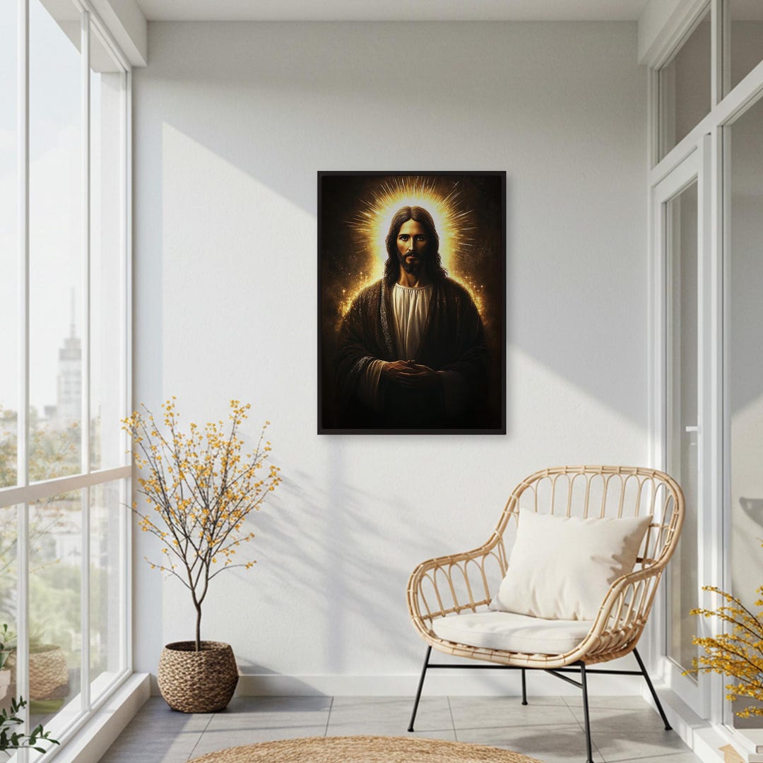Glowing Jesus Portrait Wall Art,divine Christian Print With Radiant ...