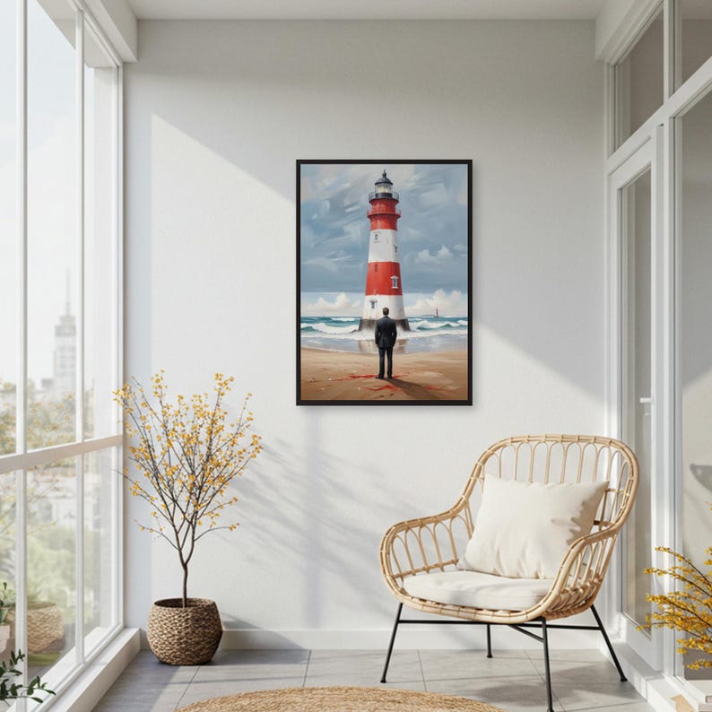 Lighthouse Man Print – Symbolic Beach Scene, Coastal Decor - Etsy