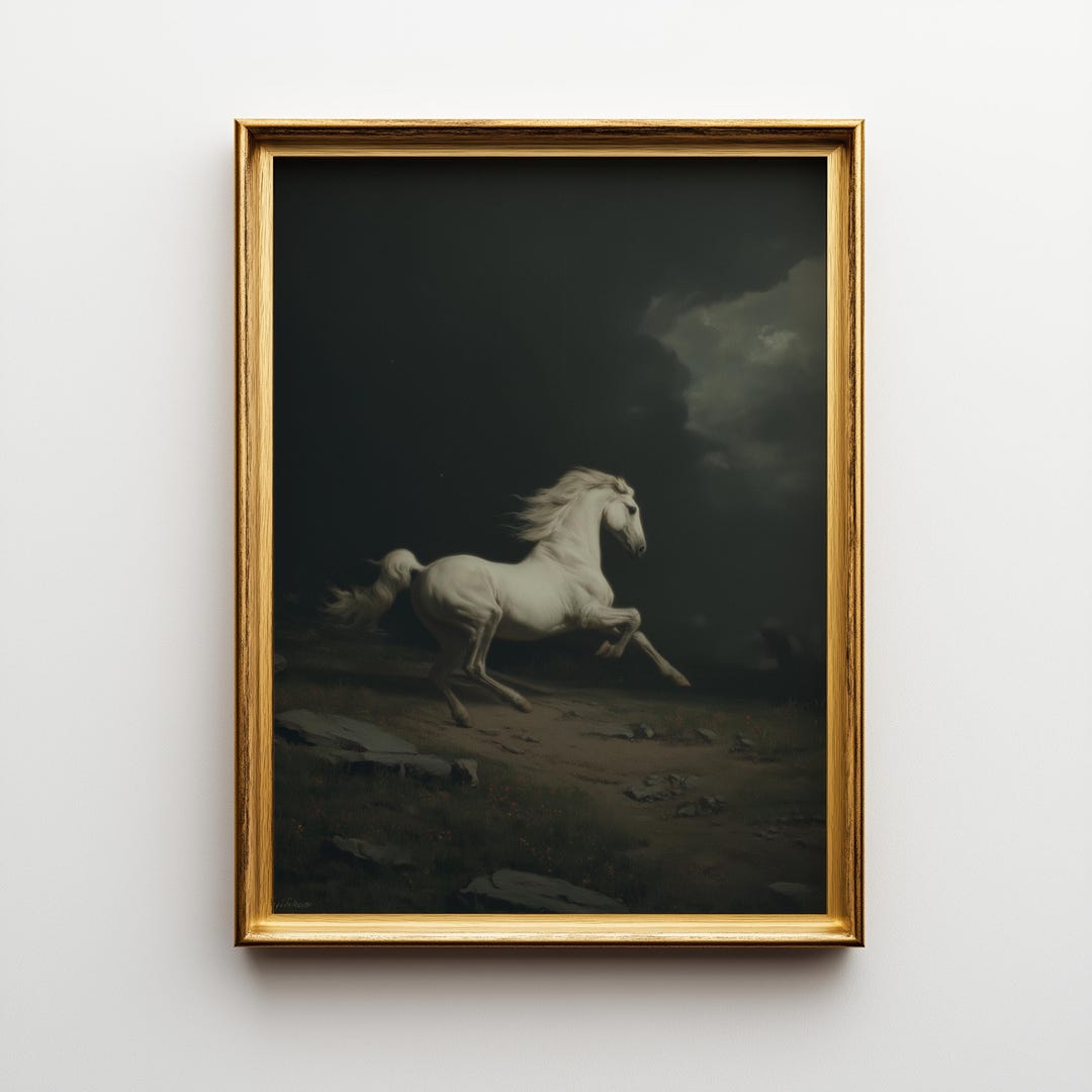 White Horse Galloping Print – Moody Equestrian Farmhouse Decor (digital ...