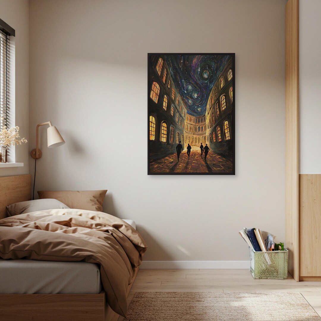 Starry Night Street Art Print: Dreamlike Cityscape With Glowing Windows ...