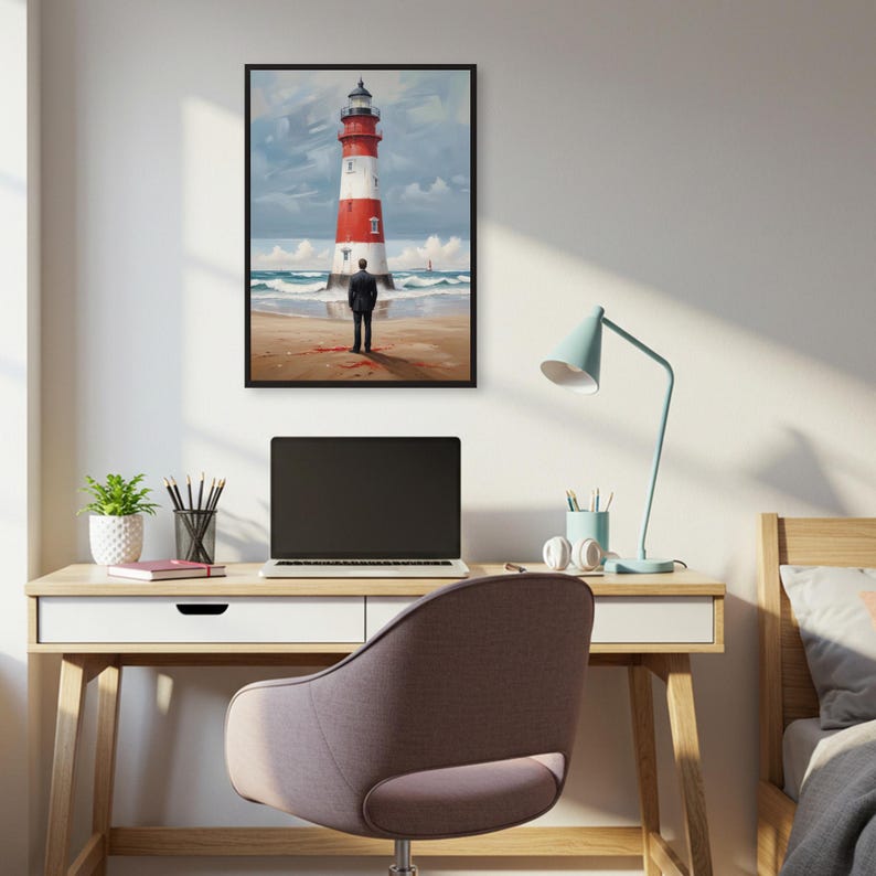 Lighthouse Man Print – Symbolic Beach Scene, Coastal Decor - Etsy