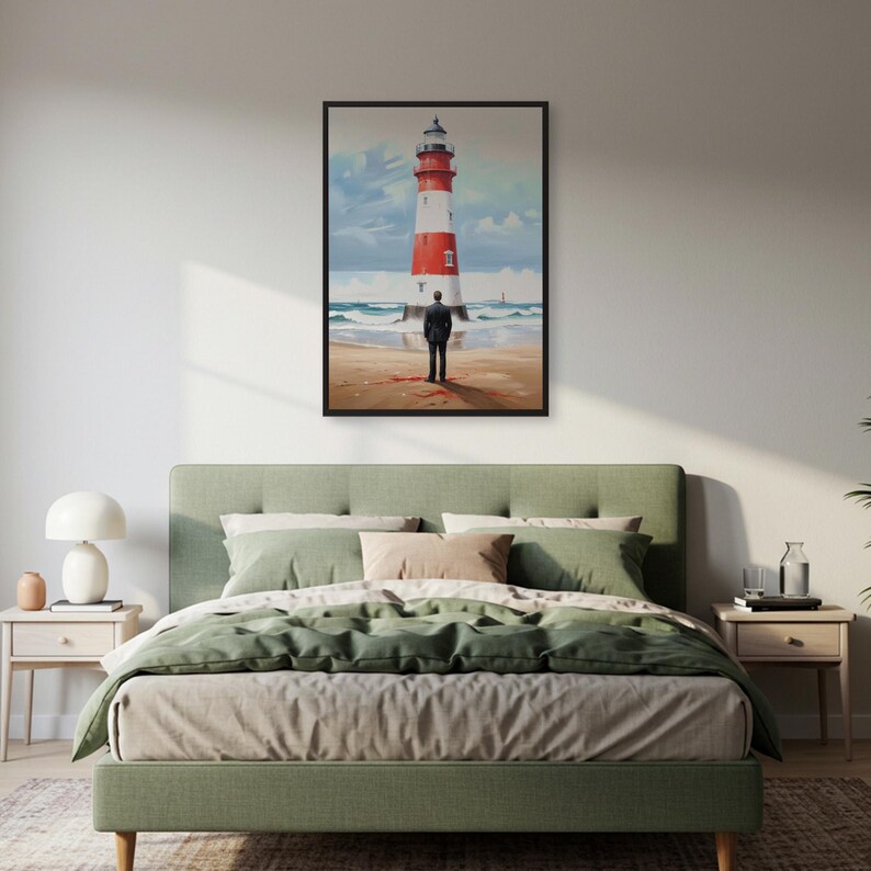 Lighthouse Man Print – Symbolic Beach Scene, Coastal Decor - Etsy