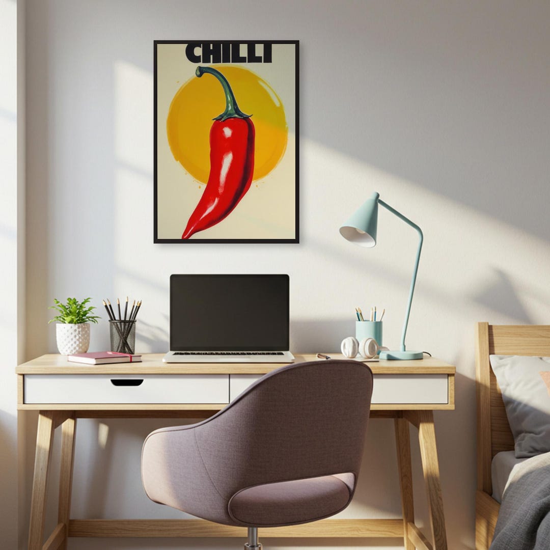 Red Chilli Wall Art – Bold Pop Kitchen Print With Retro Market Vibes ...