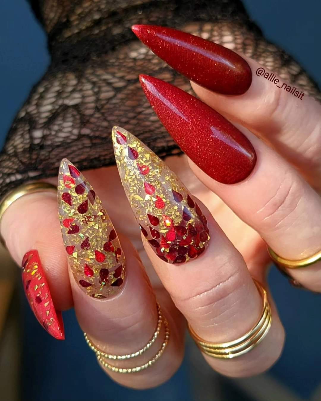 Love Hurts Duo / Deep Blood Red Drip Glitters in Gold Flakes ...
