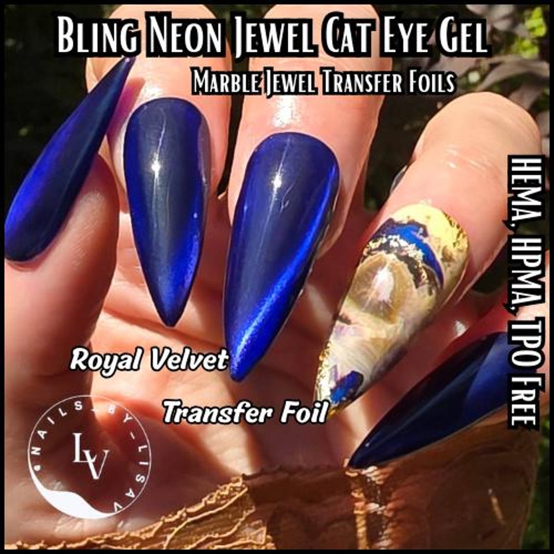 Royal Velvet Jewel Shimmer Cat Eye Gel Mani | Jewel Marble Transfer ...