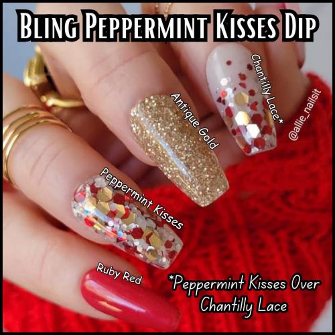 Peppermint Kisses Red Ruby Chantilly Lace Antique Gold Dip Set | Red ...