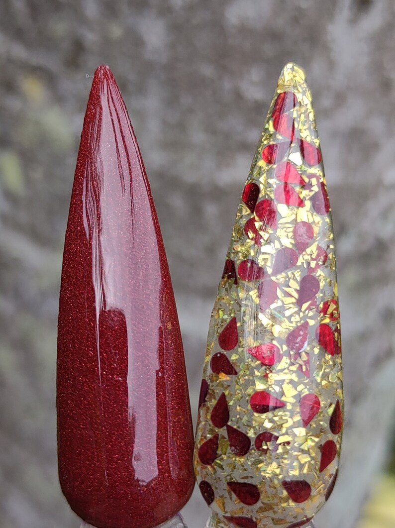Love Hurts Duo / Deep Blood Red Drip Glitters in Gold Flakes ...