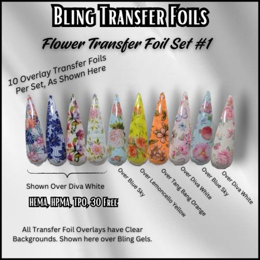 Flower Transfer Foil Overlay Set #1 | Floral Watercolor Accent Nails or ...