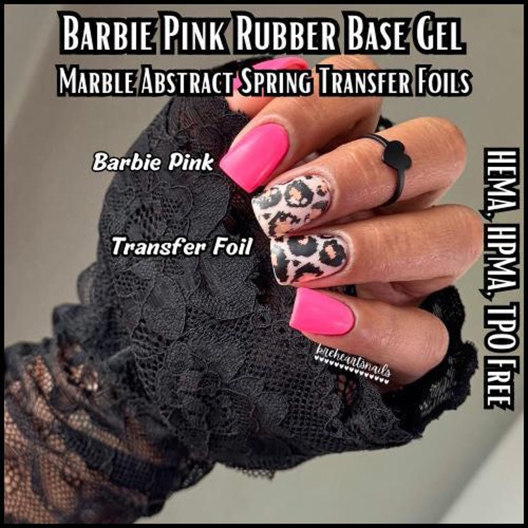 Barbie Pink Rubber Base Gel With Abstract Spring Transfer Foil | Hot ...