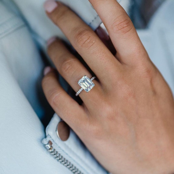 Emerald Cut Moissanite Engagement Ring Simple Engagement Ring Etsy