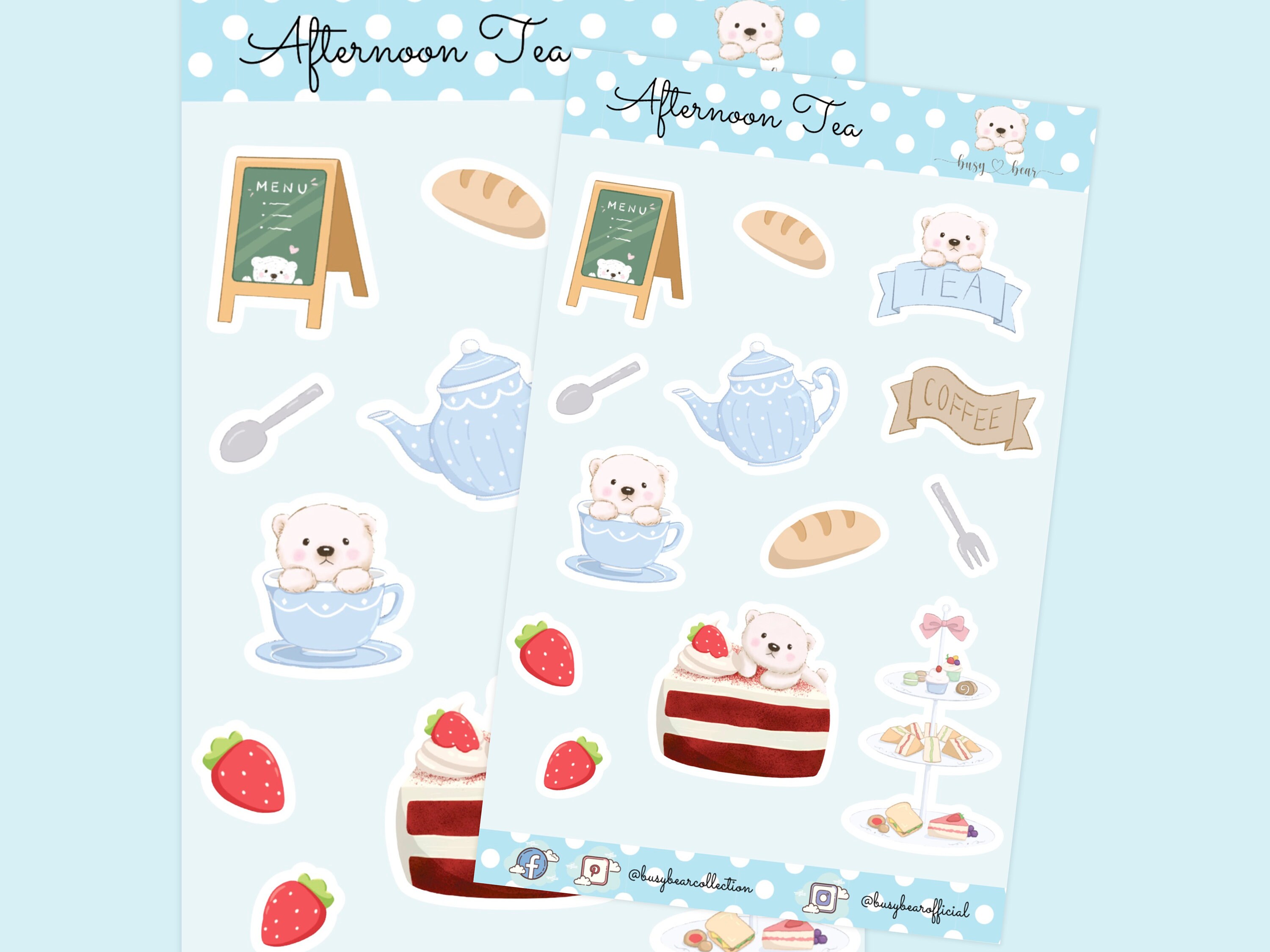 Afternoon Tea Cafe Glossy Planner Sticker Sheet, Baby Polar Bear ...