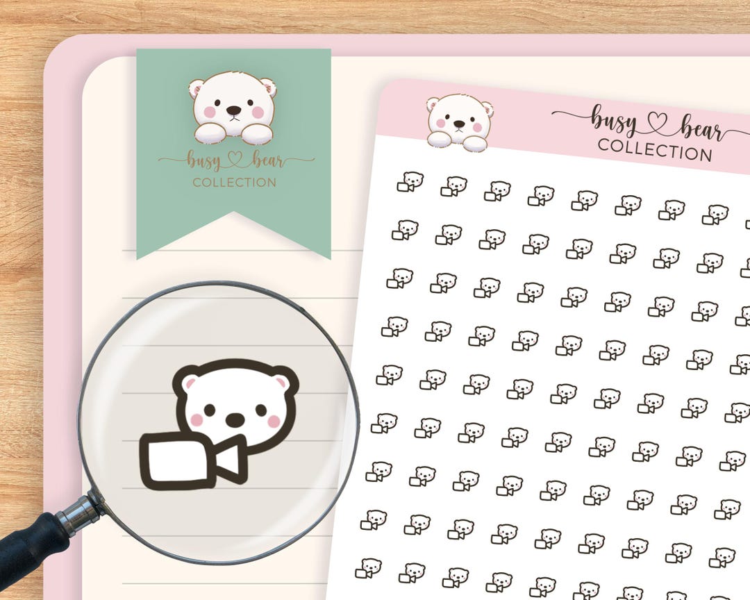 Cute Polar Bear "zoom Call" Mini Icon Clear Planner Stickers, Tiny ...