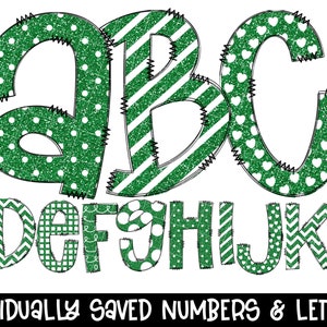 Doodle Letters, Dark Green Glitter Alphabet Bundle PNG, Pattern ...
