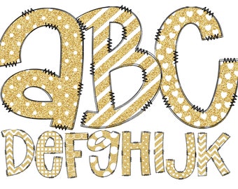 Doodle Letters, Dark Green Glitter Alphabet Bundle PNG, Pattern ...