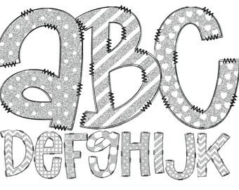Doodle Letters Gold Glitter Alphabet Bundle PNG Pattern | Etsy