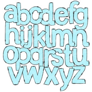 Blue Aqua Hand Drawn Doodle Alphabet Pack, Solid Color Faux Stitching ...
