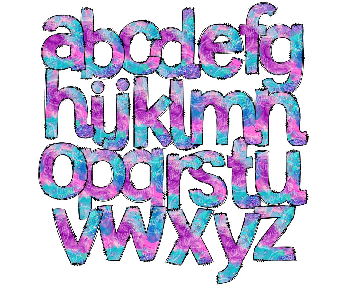 Doodle Font Pink Purple Blue Ink Doodle Doodle Letters PNG, Sublimation ...