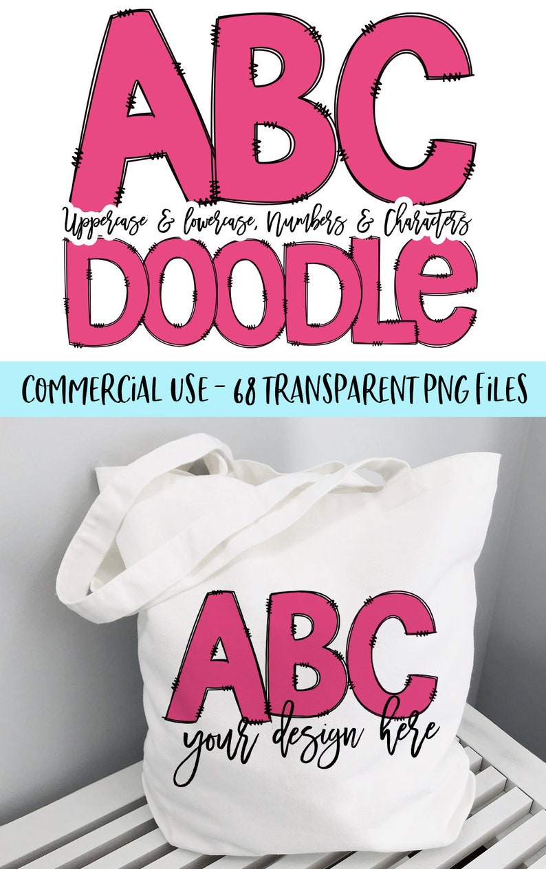 Doodle Font Dark Pink, Doodle Letters PNG, Sublimation Png, Doodle ...