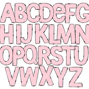 Light Pink Hand Drawn Doodle Alphabet Pack, Solid Color Faux Stitching ...