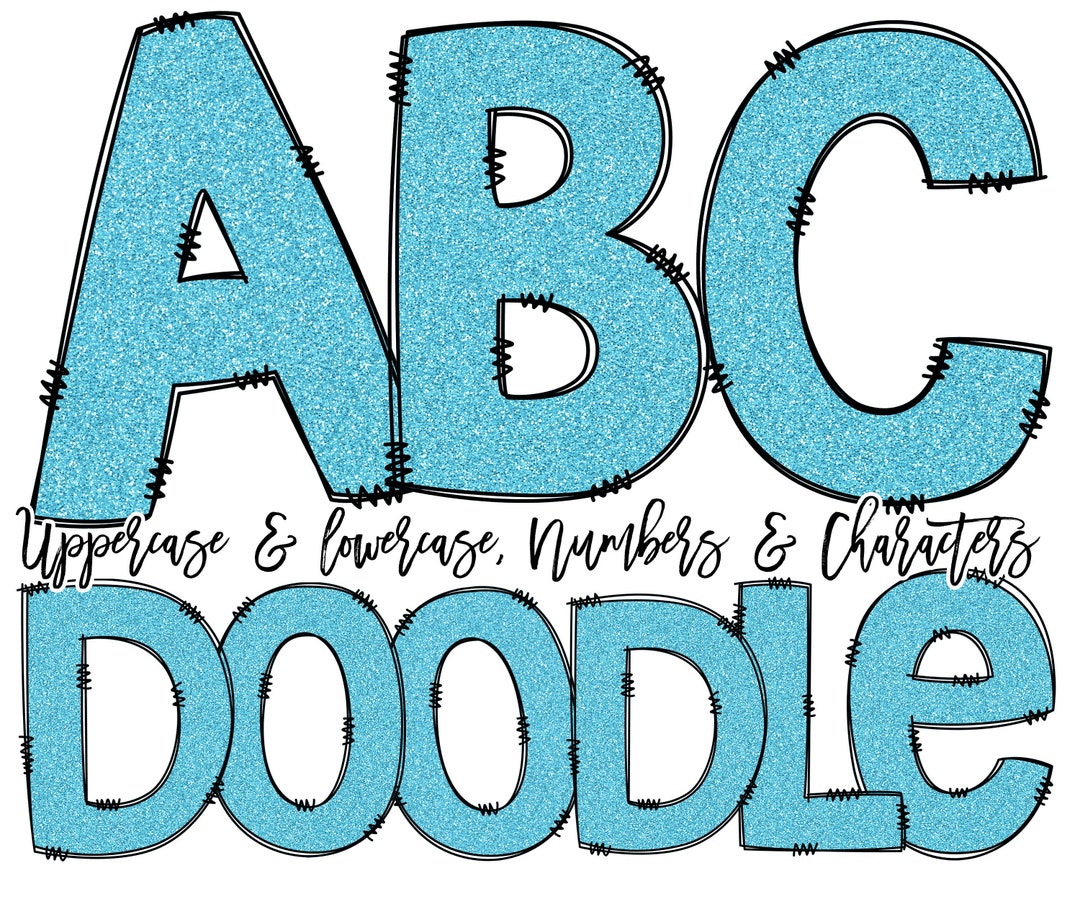 Light Blue Glitter Alphabet Set, Glitter Doodle Letters, for Crafters ...