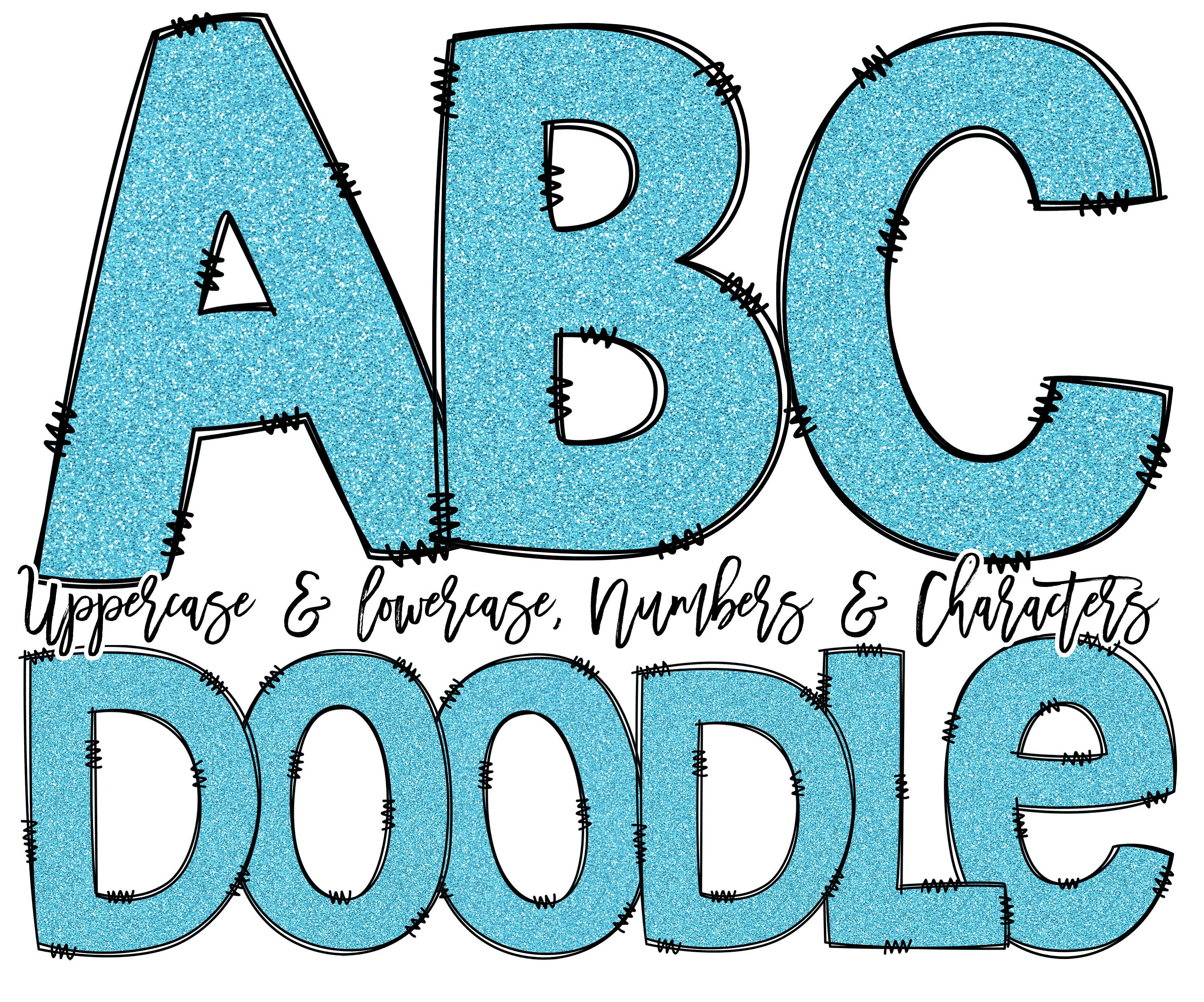 Light Blue Glitter Alphabet Set, Glitter Doodle Letters, for Crafters ...