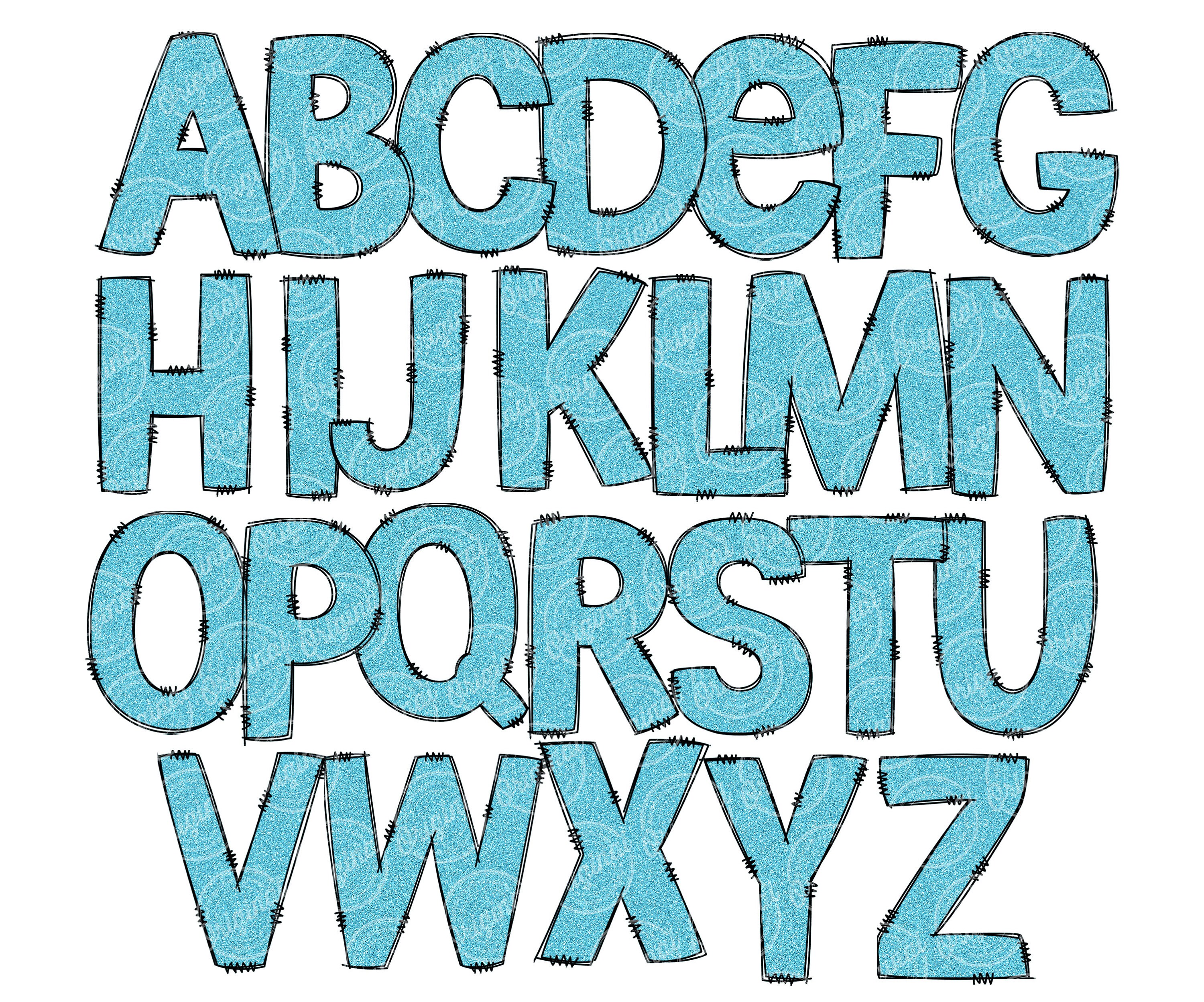 Light Blue Glitter Alphabet Set, Glitter Doodle Letters, for Crafters ...