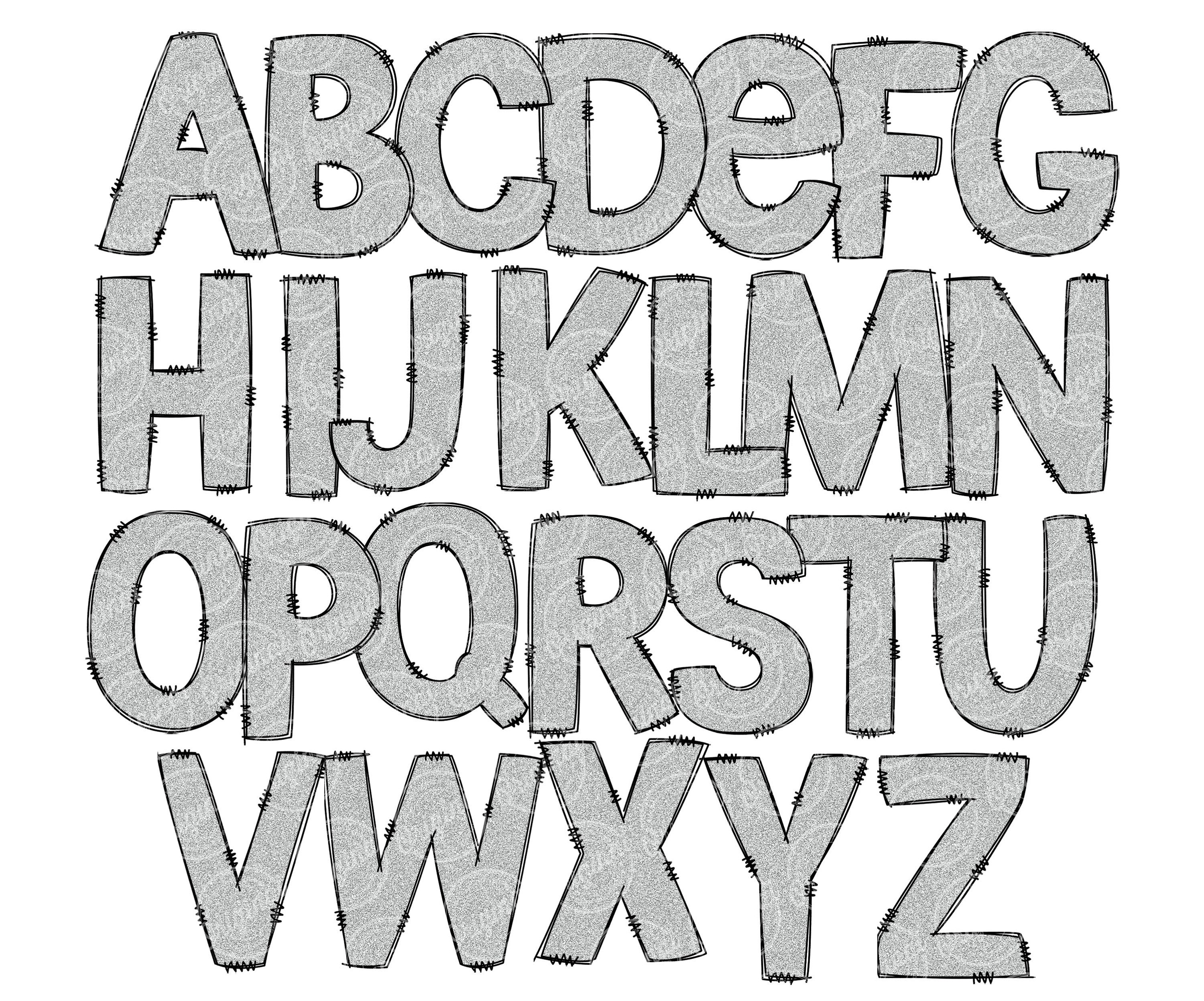 Silver Grey Glitter Alphabet Set Glitter Doodle Letters for - Etsy