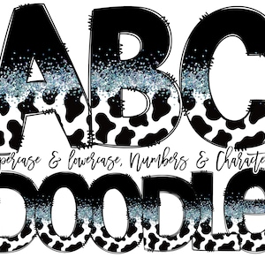Doodle Font Cow Print Half Glitter Doodle Letters, Cow Hide Western ...