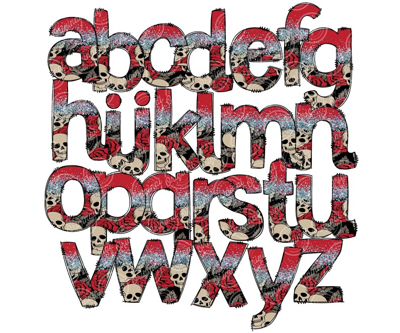Valentines Day Skull Alphabet Set | Doodle Letters | Font for Crafters ...