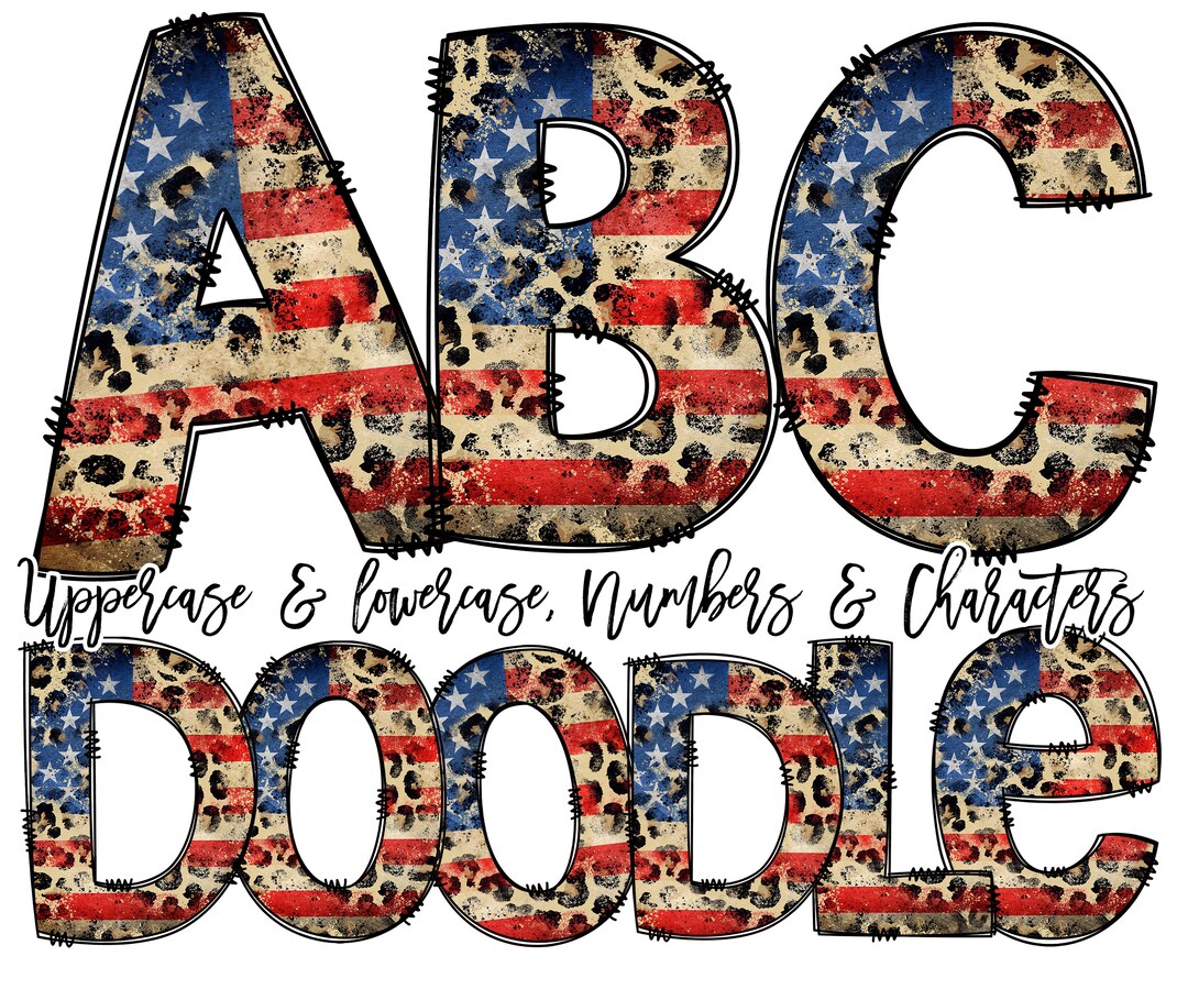 Doodle Font USA Flag Doodle Letters, Red White Blue Alphabet Pack ...