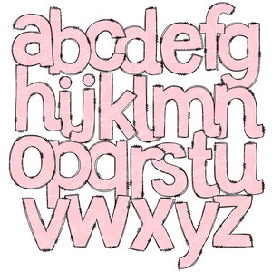 Light Pink Hand Drawn Doodle Alphabet Pack, Solid Color Faux Stitching ...