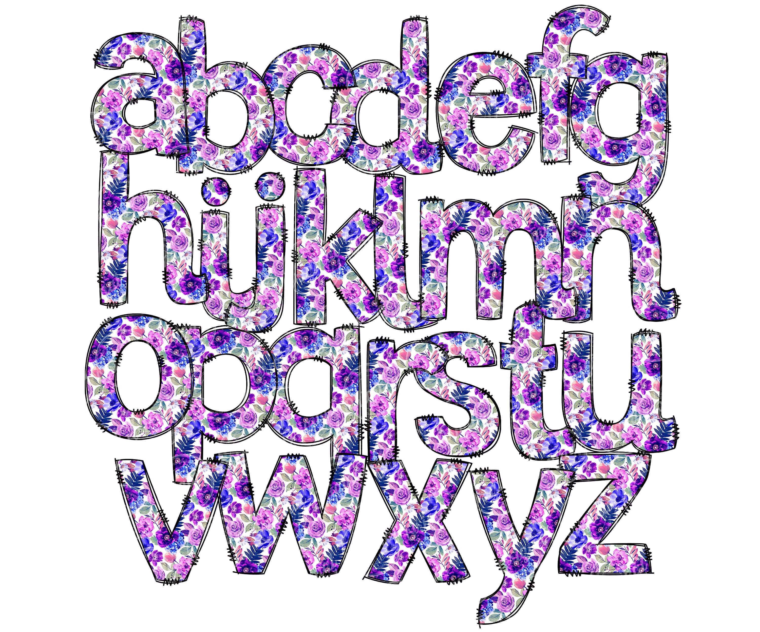 Doodle Letters PNG Floral Flower Alphabet Set, Floral Flower Letters ...