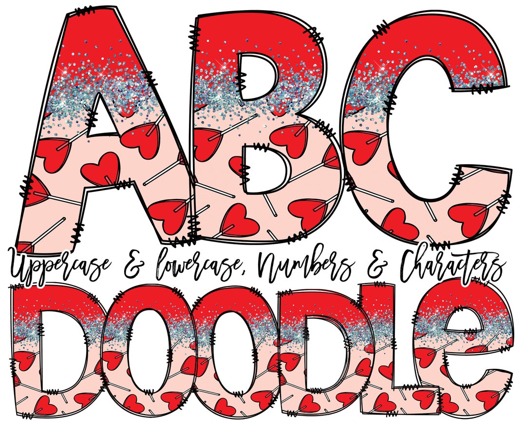 Doodle Font Valentines Day Doodle Letters, Valentines Alphabet Pack ...