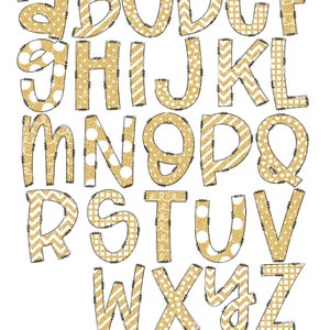 Doodle Letters, Gold Glitter Alphabet Bundle PNG, Pattern Background ...