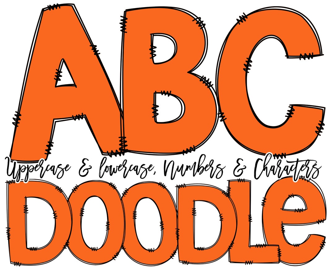 Doodle Font Orange Hand Drawn Doodle Alphabet Pack, Solid Color Faux ...