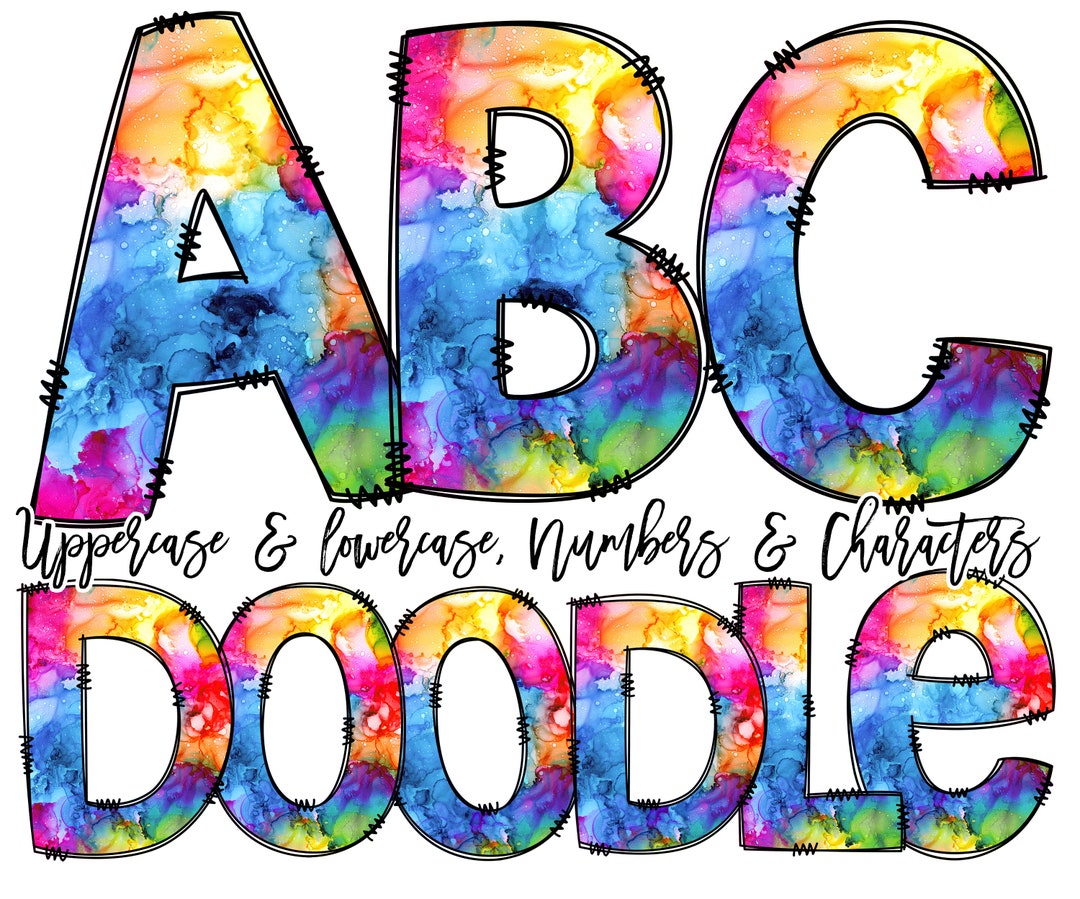 Doodle Font Rainbow Ink Doodle Letters, Colorful Alphabet Pack, Rainbow ...