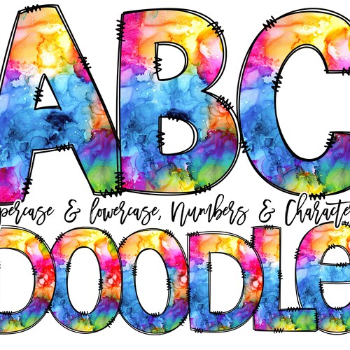 Doodle Font Rainbow Ink Doodle Letters Colorful Alphabet - Etsy