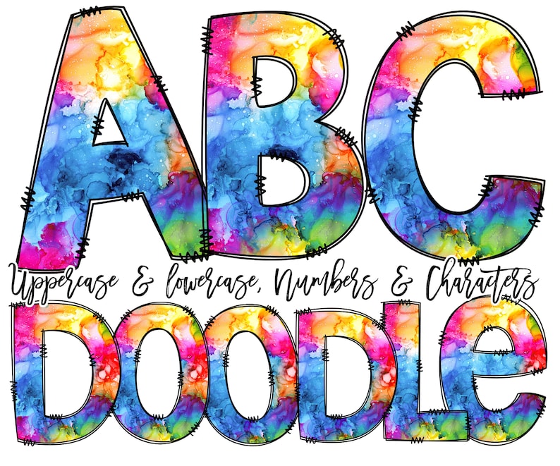 Doodle Font Rainbow Ink Doodle Letters Colorful Alphabet - Etsy