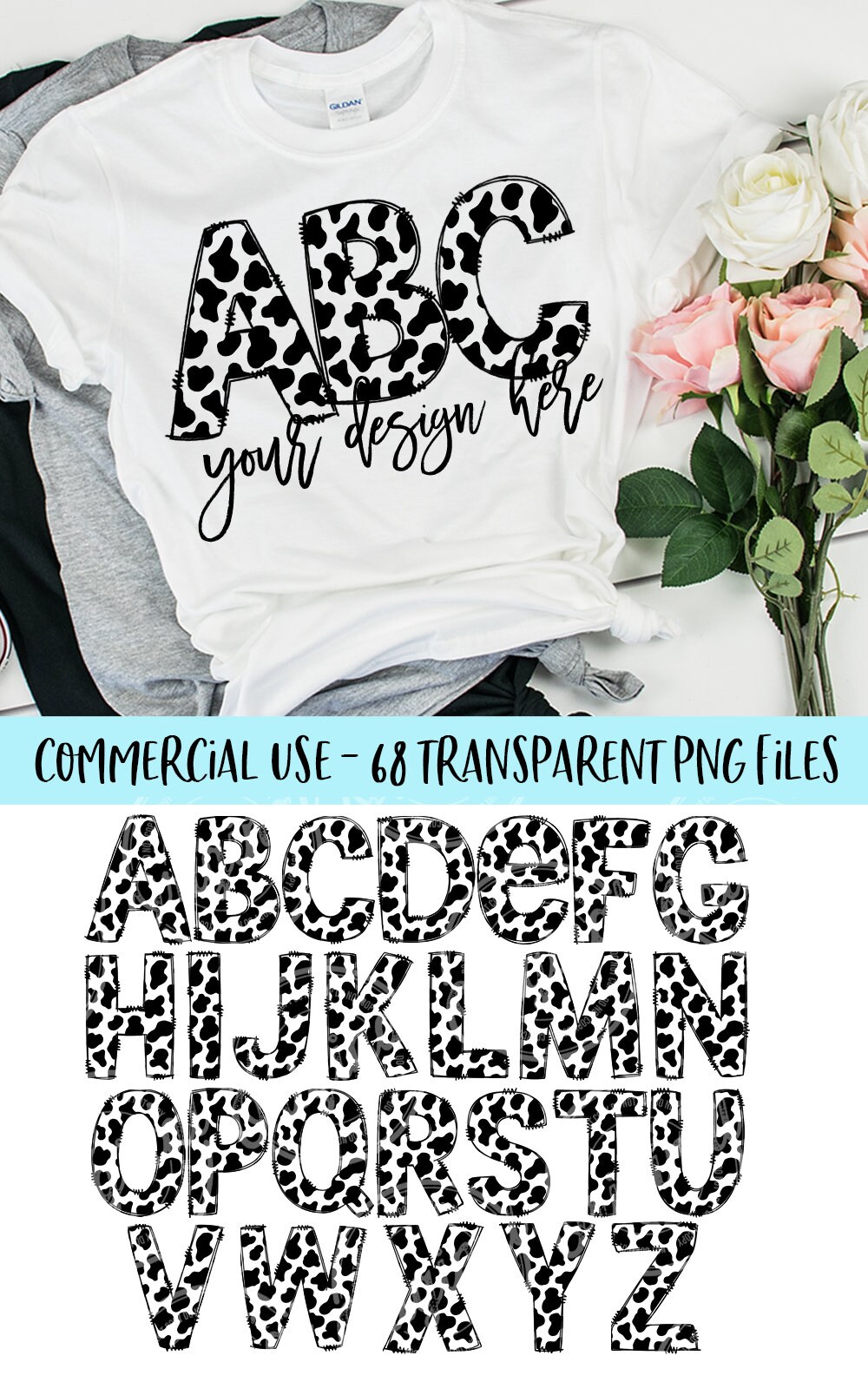 Doodle Font Black and White Cow Hide Doodle Letters, Animal Print ...
